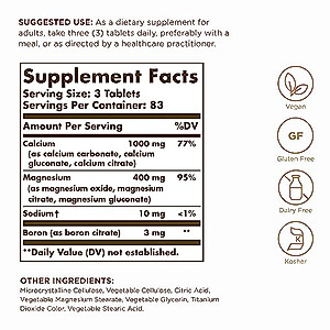 Solgar Calcium Magnesium Plus Boron - 250 Tablets - Non-GMO, Vegan, Gluten Free, Dairy Free, Kosher - 83 Servings
