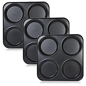 kefyixc Muffin Top Pan Yorkshire Pudding Non-Stick Plate 4 Cups Muffin Tray, Non-Stick Coating Cupcake & Mini Muffin Pan, Bread Pan - Black