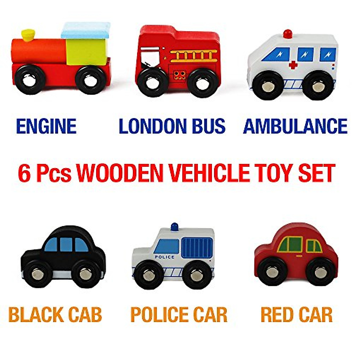 NIMNIK Wooden Cars for Toddlers Bus Engine Emergency Vehicles | Small Cars, Mini Transportation Vehicles | Educational Toy for Early Learning for 3-10 Year Olds
