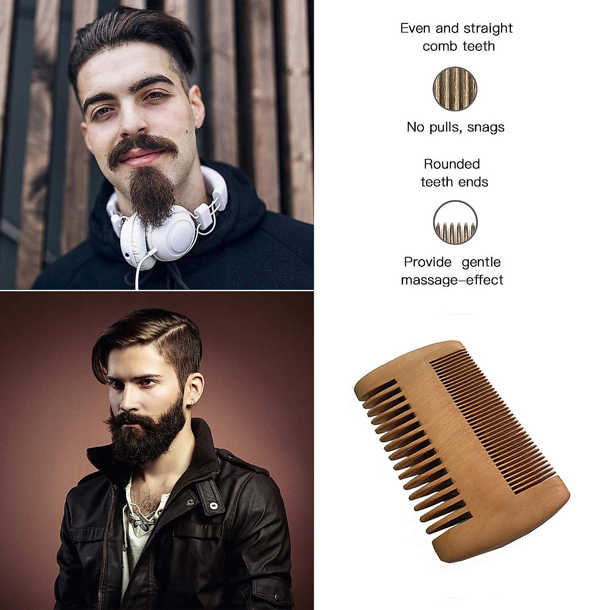 Beard Comb & Beard Brush Set Natural Boar Bristle Brush and Dual Action Pear Wood Comb to Spread Balm or Oil for Growth - Softness Exfoliates Skin Helps Softening and Conditioning