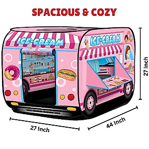 Pop Up Play Tent for Kids - My First Foldable Indoor & Outdoor Playhouse Vehicle Toys for Toddlers, Boys and Girls (Ice Cream Truck)