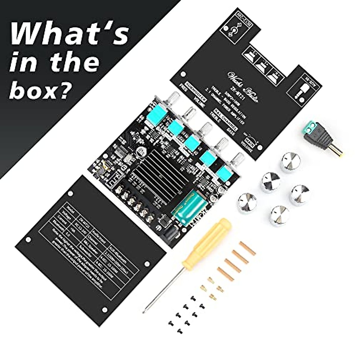 Bluetooth Power Amplifier Board with Subwoofer 2.1 Channel 50W×2+100W, 12V-24V Audio Power Amplifier Module with Treble and Bass Control for DIY Bluetooth Audio and Store Home Theater