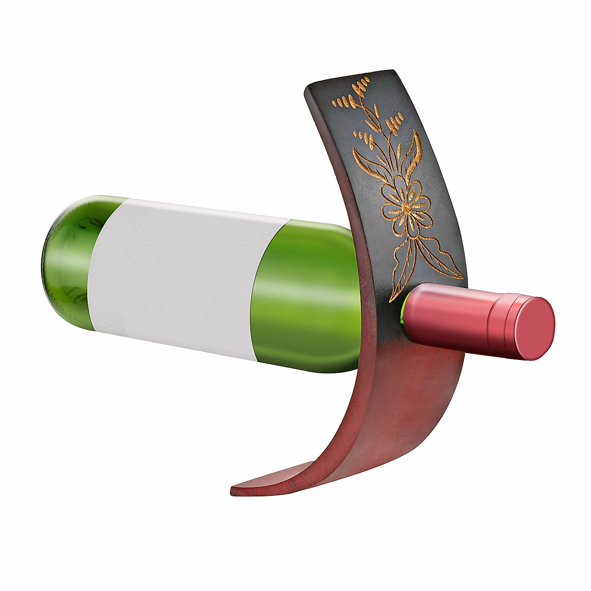 AeraVida Stunning Floral Black and Red Mango Tree Wood Balancing Wine Bottle Holder | Wine Bottle Holder Wooden Stand | Wine Bottle Holder | Decorative Wine Bottle Holder