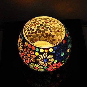 Wedding Parties Lighting Mosaic Glass Votive Halloween Candle Holder Tea Light Candle Holder (4X4.5 Inch)