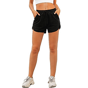 Aloodor Workout Shorts for Women Back to School Running Athletic Shorts Black M