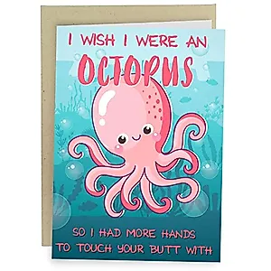 Sleazy Greetings Funny Valentine's Day Cards | Anniversary Cards for Husband Boyfriend | Birthday Card for Him | I Wish I Were an Octopus Card