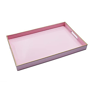 Decorative Tray, Marbling Plastic Tray with Handles, Rectangular Vanity Tray and Serving Tray for Bathroom, Kitchen, Ottoman and Coffee Table (Rectangle, Pink)