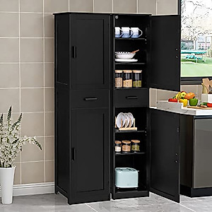usikey 67" Bathroom Storage Cabinet with 2 Doors & 1 Drawer, Tall Bathroom Cabinet with Adjustable Shelves, Narrow Tall Linen Tower Cabinet for Bathroom, Living Room, Bedroom, Black