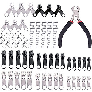 Zipper Repair Kit Zipper Replacement,85 pcs Zipper Replacement Accessories with Zipper Install Pliers Tool and Zipper Pulls , for Bags, Jackets, Jeans,Tents, Luggage and Sleeping Bag
