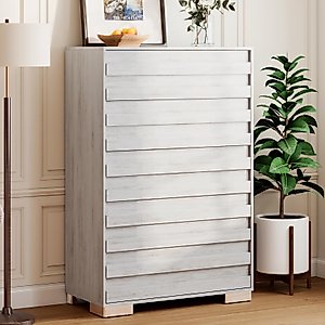 Albott Farmhouse 5 Drawers Dresser, Wood Rustic Chest of Drawers for Bedroom, Tall Dressers Organizer with Hidden Handles for Living Room, Hallway, Entryway, Distressed White
