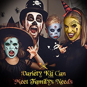 Halloween Makeup Kit, White Black Skeleton Face Paint, Clown Witch Makeup Palette, Vampire Zombie Makeup Kids Adult Special Effects: Fake Blood Scar Wax Tattoos Stencils Crayons Set