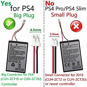 Tesurty LIP1522 Big Connector Replacement Battery for PS4 DualShock 4 Controller LIP1522 3.65V,1000mAh/3.7WH (not Compatible PS4 pro/PS4 Slim)