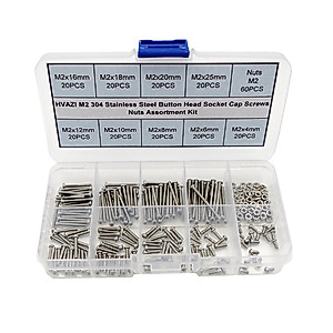 HVAZI Metric M2 Stainless Steel Button Head Socket Cap Screws Nuts Assortment Kit