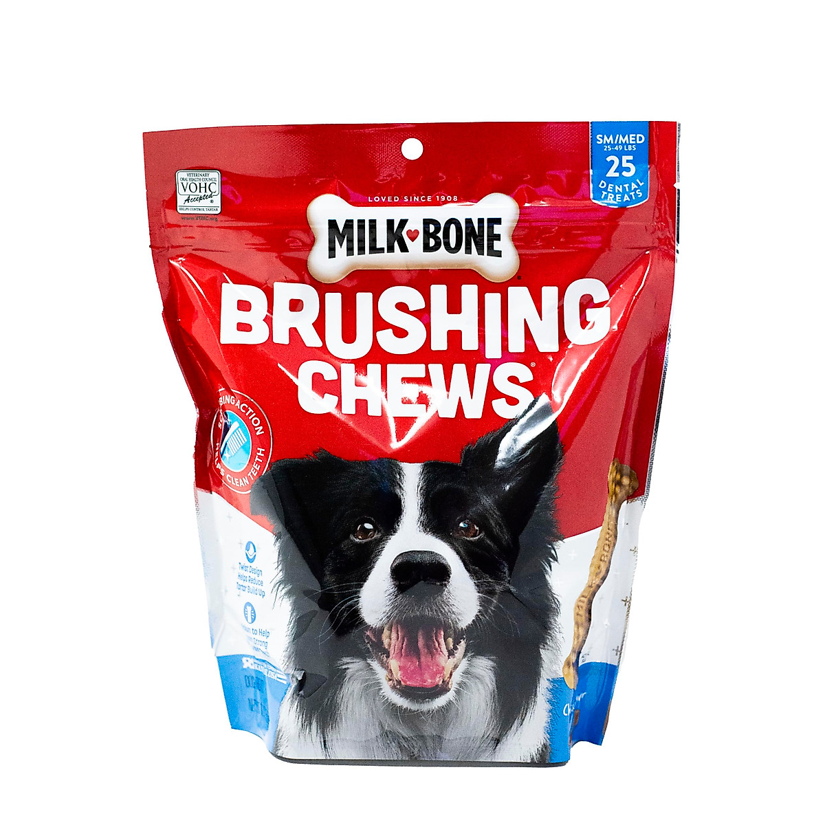 Milk-Bone Brushing Chews Dental Dog Treats - Small/Medium Snacks for Pups 25-49 Lbs (25 Count) - Plus Rope Toy and Fun Animal Facts Booklet Bundle