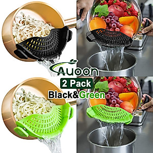 AUOON Clip on Strainer for pots Pans,2PACK,Heat Resistant Silicone, Easy to Use and Store, Dishwasher Safe,BlackGreen