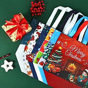 JMANNI Gift Bags (6pc) - Christmas Bags with Tissue Paper & Cards, Non-Woven, Durable, Reusable, for Gifts Wrapping, Holiday Parties & Shopping