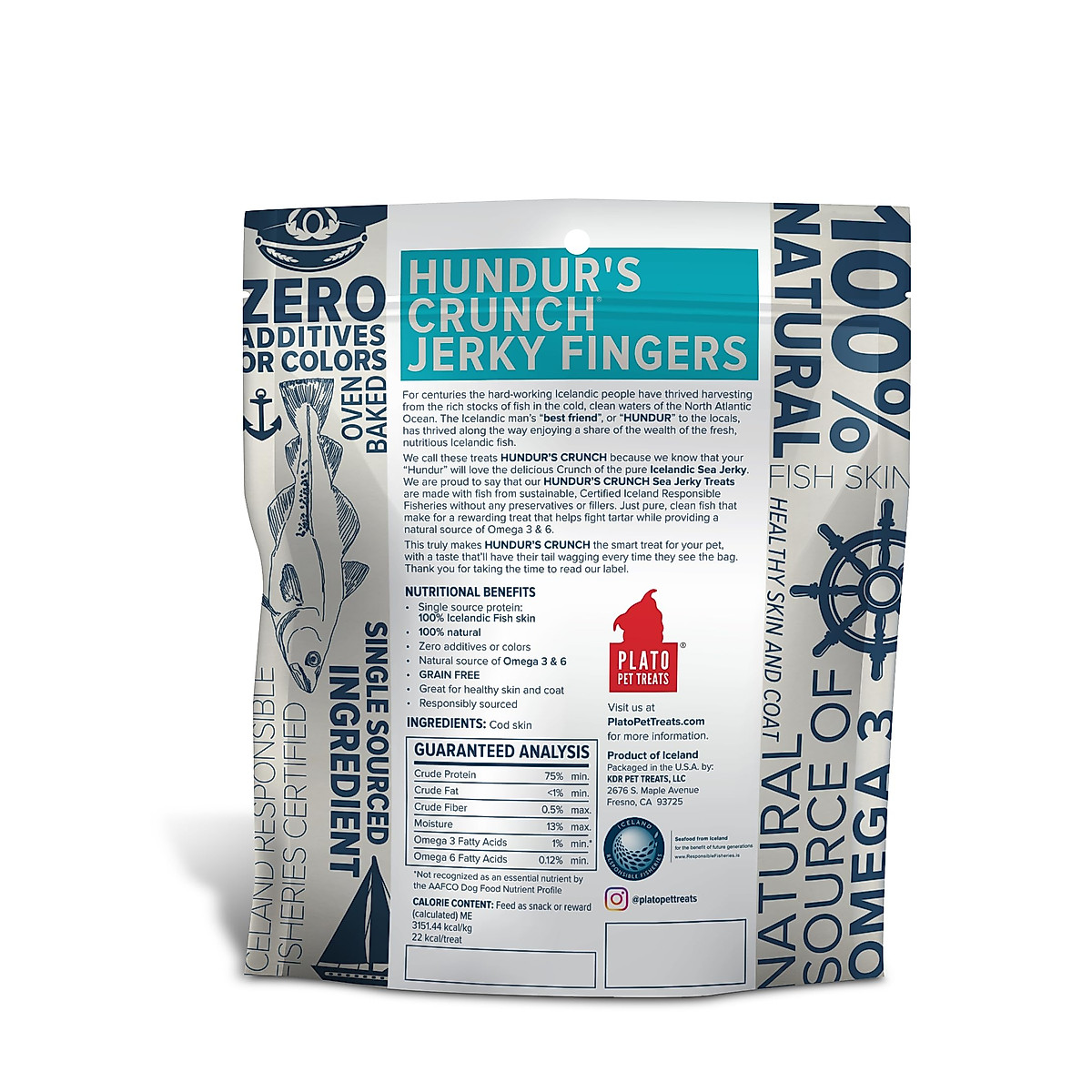 PLATO Hundur's Crunch Fish Dog Treats Variety Pack, (1) Fish Jerky Fingers 3.5oz and (1) Fish Jerky Minis 3.5oz, 7oz Total