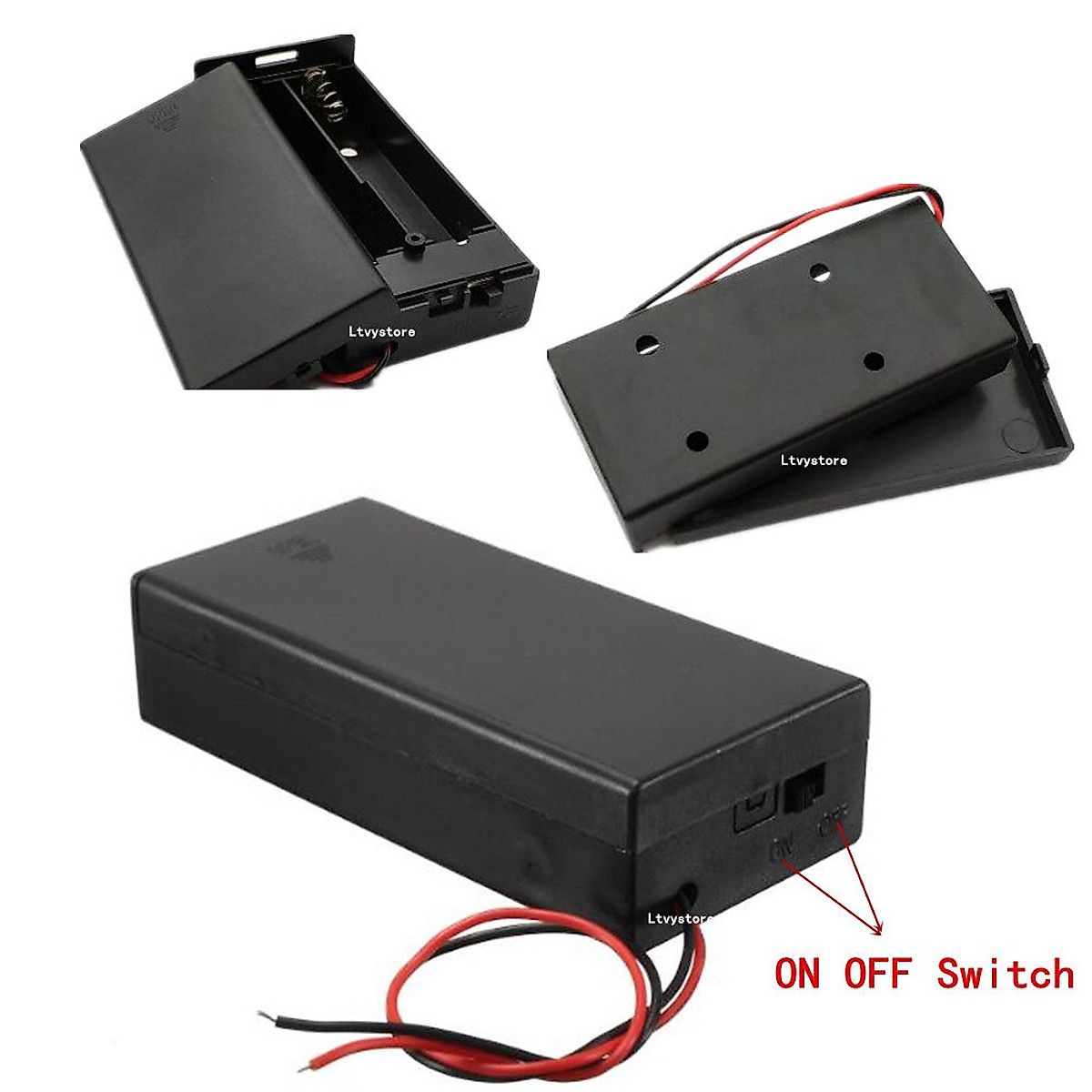 Plastic 18650 Battery Storage Case 2 Slots x 3.7V for 2x18650 Batteries Holder Box Container with ON/Off Switch, Set of 5, by Ltvystore