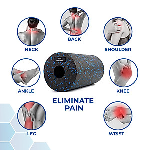 EVEREST FITNESS Foam Roller - Medium Density Level - Foam Rollers for Back Pain or Muscle Massage - Physical Therapy Roll for Legs or Body - Deep Tissue Massage - Black/Blue