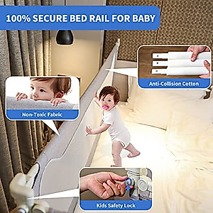 HOMEAL Toddlers Bed Rail for King Bed, Extra Tall Toddler Bed Rails, Infant Safety Bed Guardrail, Kids Bed Rail Guard, Bed Safety Rail fits Queen & King Size Mattress(Grey, for King Bed, 3Pack)