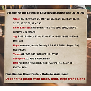 OWB Leather Holster Compatible with Glock 17 19 43X for Taurus G2C G3 G3C fits M&P 9mm Shield for Sig P365 P320 for Springfield XDS, Right Hand