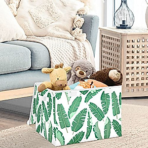CaTaKu Green Banana Leaves Storage Bins with Lids and Handles, Fabric Large Storage Container Cube Basket with Lid Decorative Storage Boxes for Organizing Clothes