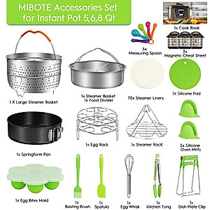 MIBOTE 98 Pcs Accessories Set for Instant Pot 5,6,8 Qt, 2 Steamer Baskets, Springform Pan, Egg Steamer Rack, Egg Bites Mold, Kitchen Tong, Silicone Pad, Oven Mitts, Cheat Sheet Magnet, and etc