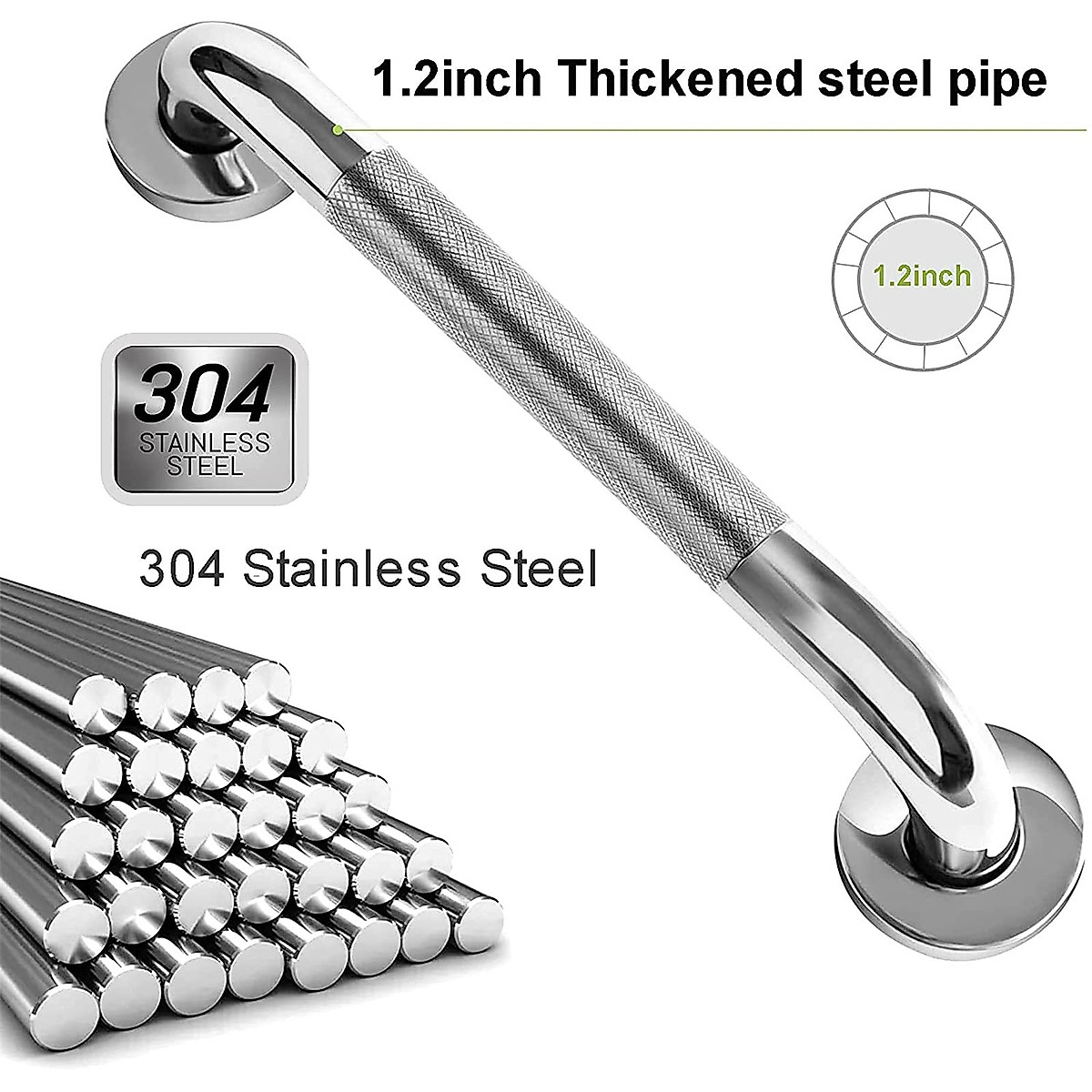 CHLDDHC Bath Grip Bar with Non-Slip Grip, Heavy Duty Stainless Steel Shower Safety Handle for WC, Bathroom, Kitchen, Stairway, Comes with Fixing Screws