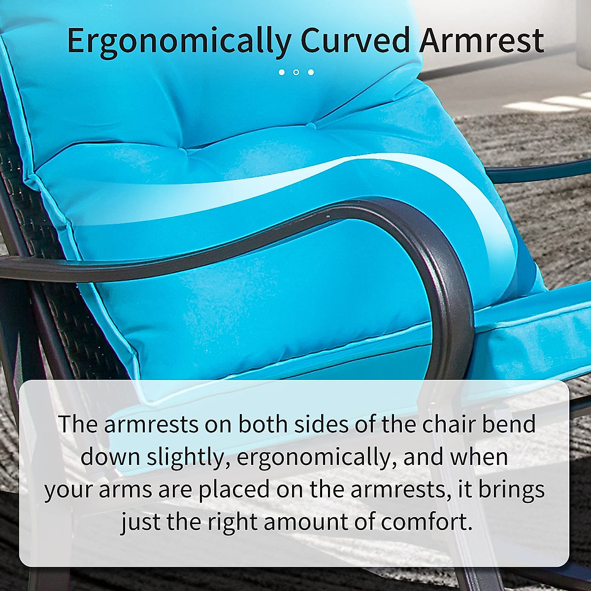 domi outdoor living 3 Pieces Bistro Set Outdoor Rocking Chairs All Weather Patio Wicker Furniture Set with Thickened Cushion and Glass Top Coffee Table for Yard,Bistro (Blue)