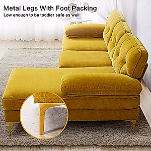 LANELIFE 79" W 3-Seat Sofa, L Shaped Sectional Sofa Bed,with Extra Wide Chaise Lounge and Gold Legs, Chenille Couch for Living Room, Apartment and Small Space (Golden)