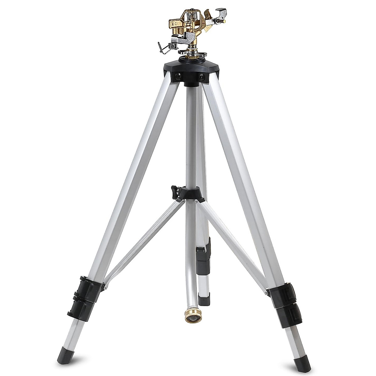 YAMATIC Impact Sprinkler on Adjustable Tripod Base, 360 Degree Large Area, Heavy Duty Adjustable Pulsator Sprinkler for Lawn, Yard and Grass Irrigation, Spray up to 20-90ft(Brass Head)