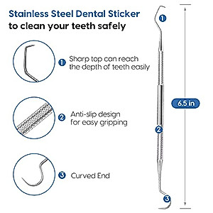 Professional Dental Tarter Scraper 100% Stainless Steel Double-Sided Hook & Angled Pick Wax & Clay Sculpting Tool (2PACK)