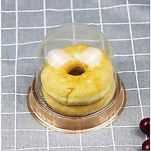 50 Sets Cake Box - Internal Size Diameter 4-3/8 Inch X Height 4-1/8 Inch Clear Plastic Dome Carrier - Single Cake Container Carry Reinforcement Stickers (Gold)