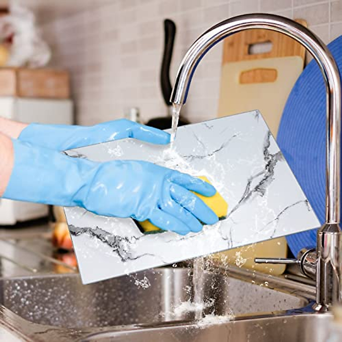 VASUHOME Glass Cutting Board Set of 4, The Place Mat,Shape Variety Decorative Marble Cutting Board with Tempered Glass, for Kitchen, White