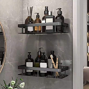 Enforose Single Tier Shower Caddy,Aluminium Rustproof Sticker Installation Shower Shelf,Bathroom Organizer for Inside Shower Rack (Black)