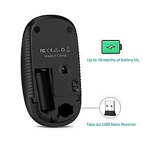 TechGarden 2.4G Slim Wireless Mouse, Silent Cordless Computer Mouse with USB Receiver, Portable Travel Mouse for Laptop Desktop PC Chromebook - Black