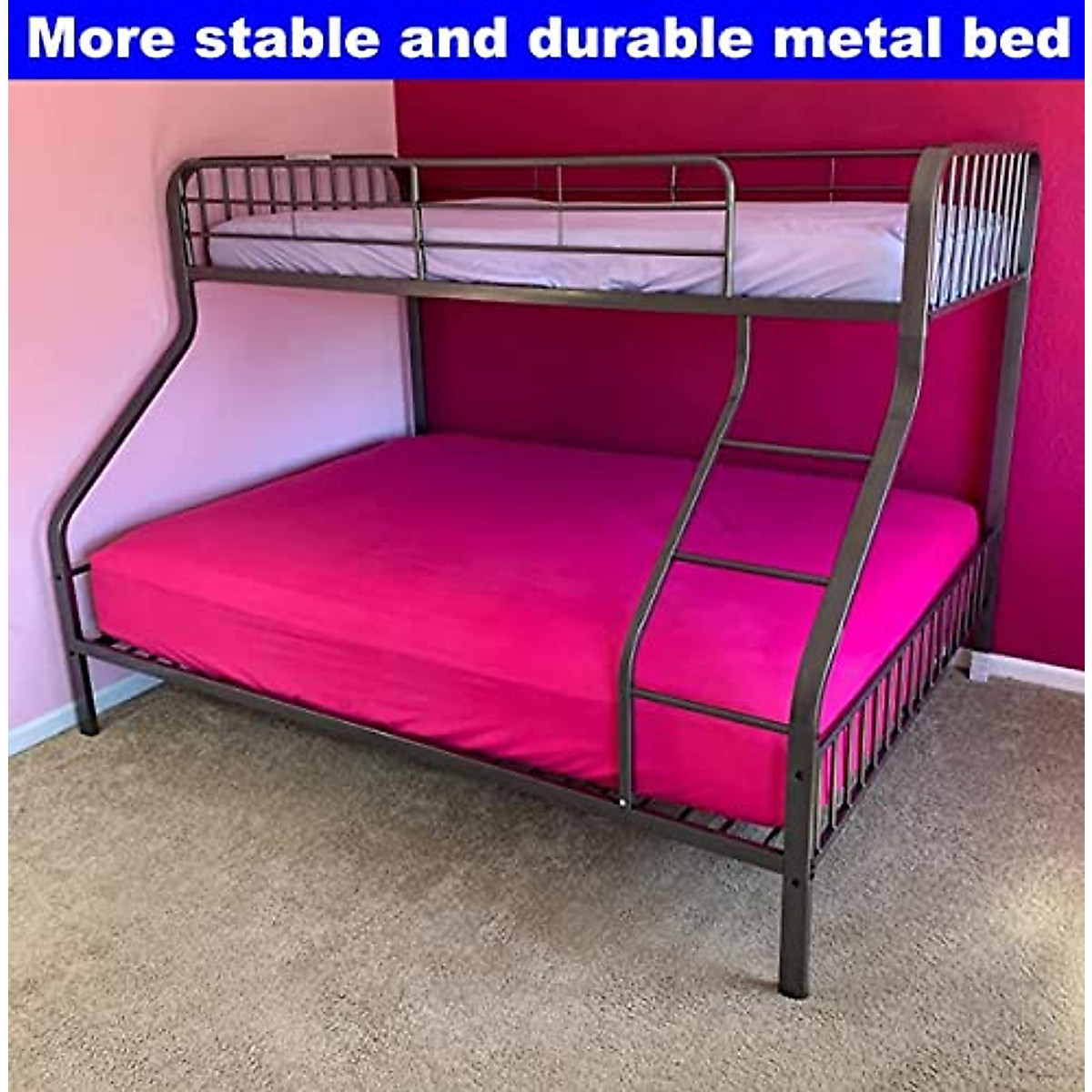 LEEKOUS Upgrade Version Stronger Metal Twin XL Over Queen Bunk Bed, Industrial Style Heavy Duty Thicken Steel Bunk Beds Frame Twin XL Over Queen Size with Ladder, Easier Assembly, Gunmetal