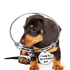 BAUNA Dachshund Bracelet Doxie Dog Jewelry I Long To Be Around You Wiener Dog Pet Owner Gift For Dachshund Lover (Dachshund Bracelet)
