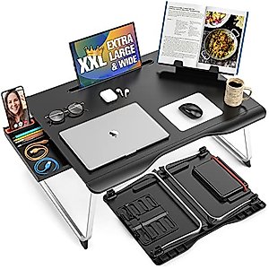 Cooper Mega Table Plus - Premium XXL Extra Large Lap Desk w/Book Stand | Multifunctional Folding Laptop Stand for Bed, Laptop Desk for Bed, Laptop Bed Stand, Laptop Bed Tray, Floor Desk (Black Onyx)