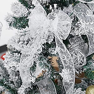 AIMUDI Silver Sheer Organza Christmas Ribbon, 2.5 Inch x 50 Yards, Swirl Pattern, Wired Edge, Perfect for Wreaths, Trees, Gifts, Weddings