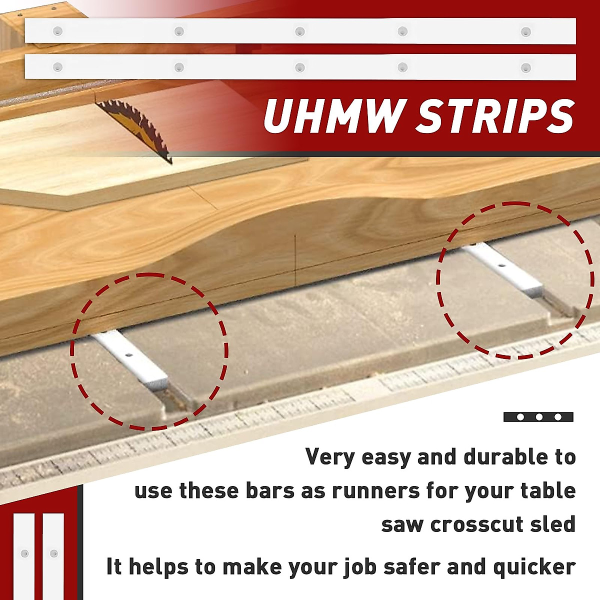 Crosscut Sled for Table Saw - Premium UHMW Plastic - 3/4" X 3/8" X 17" - Predrilled Holes and Screws - Ideal for U Tracks, Woodworking, Miter Slots, Router Table, Bandsaws - 4 Bars Included