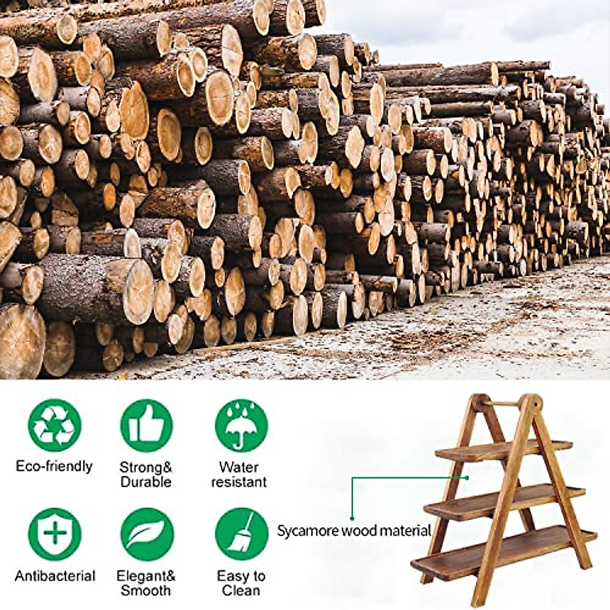 KCRET Wood Tiered Serving Tray 3 Tier Serving Platter Stand, 3 Tier Serving Tray for Party, Fruit Platter Farmhouse Tiered Tray