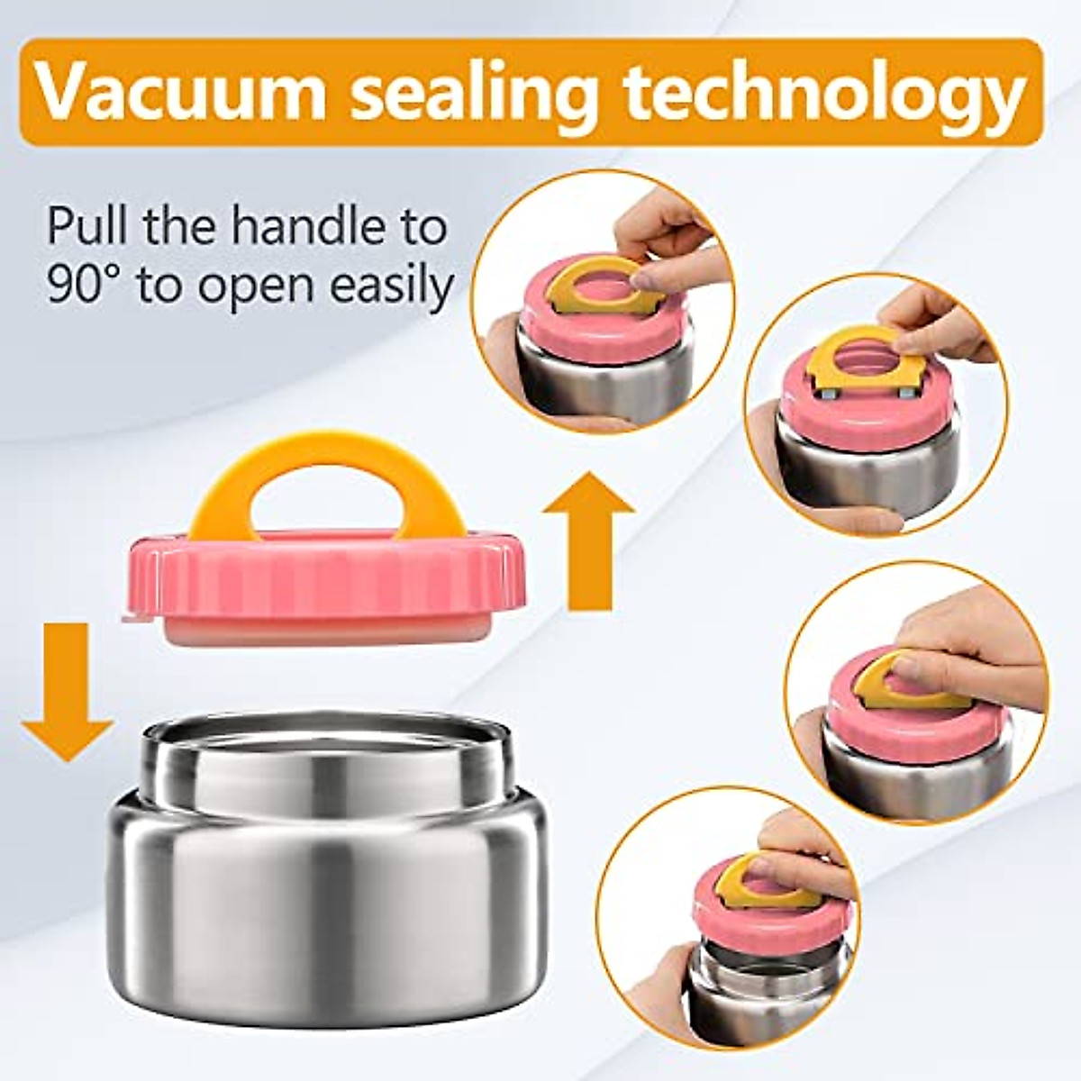 PIQUEBAR 8 Ounce Kids Thermo For Hot Food Vacuum Soup Thermo Insulted Food Jar, Lunch Container for School, Travel, Stainless Steel (8oz Pink)