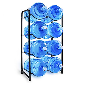 MONKEMON 5 Gallon Water Bottle Holder, Carbon Steel, 4-Tier Storage Rack, Heavy Duty, 8 Bottles, Black