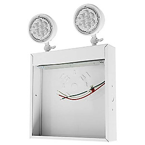 LFI Lights | Chicago Approved Combo Red Exit Sign with Emergency Lights (No Arrow) | Steel Housing | All LED | Two Adjustable Round Heads | Hardwired with Battery Backup | UL Listed | CHCO-NA