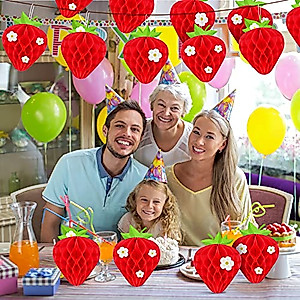 9 Pcs Orange Honeycomb Balls Orange Birthday Party Supplies Favors Cactus Strawberry Table Centerpieces Tissue Paper Honeycomb Tabletop Hanging Decors Decorations for Party Baby Shower (Strawberry)