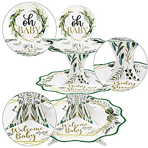 Oh Baby Sage Green Baby Shower Cupcake Stand for Boy and Girl Baby Shower Welcome Baby Gender Reveal Birthday Party Supplies Decorations