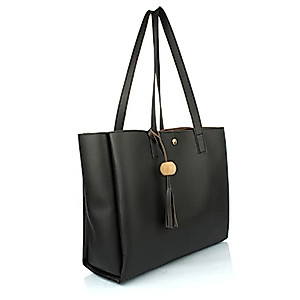 Mammon women's Extra Large 3 Compartment Tote Hand Bag (3C-Tote), Black