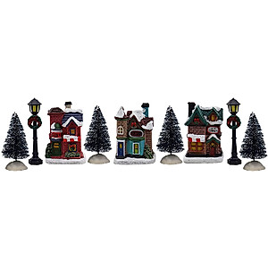 Resin Christmas Village Set with Figurines, Houses, and Accessories – Perfect for Indoor Holiday Decor and Snow Village Displays