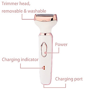 Electric Razor for Women, Hair Trimmer for Underarms Nose Eyebrows and Legs, Painless 4 in 1 Bikini Pop-Up Trimmer Rechargeable with Detachable Head, Wet and Dry Cordless Hair Clipper